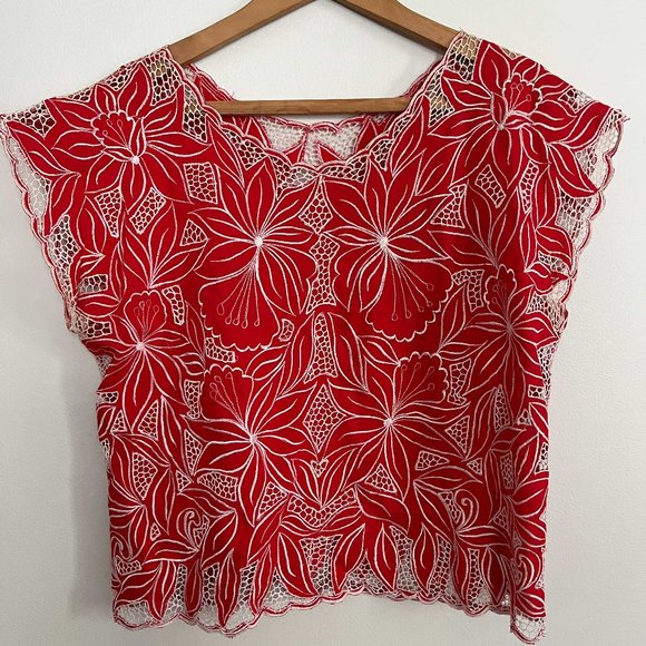 Vintage | Tops | Vintage Red Lace Shirt | Poshmark